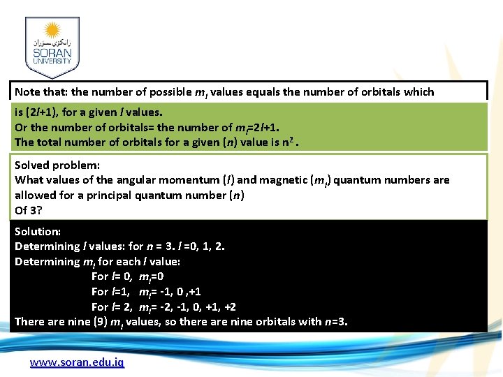 Inorganic chemistry Quantum numbers of an atomic orbital