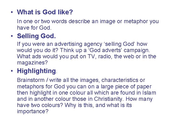 Four images expressing different beliefs about God Most