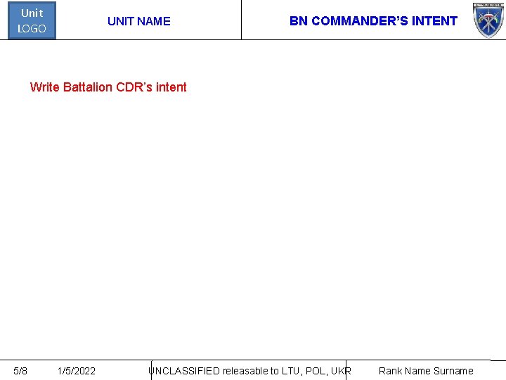 Unit LOGO UNIT NAME Backbrief format 18 152022