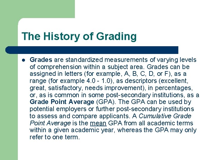 Ellis School StandardsBased Report Cards Middle School Program