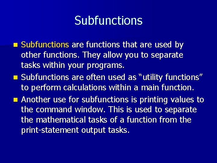 Lecture 15 Practice Exploration Subfunctions Functions Within Functions