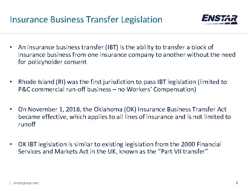 Realising Value Enstar Group Limited Insurance Business Transfer