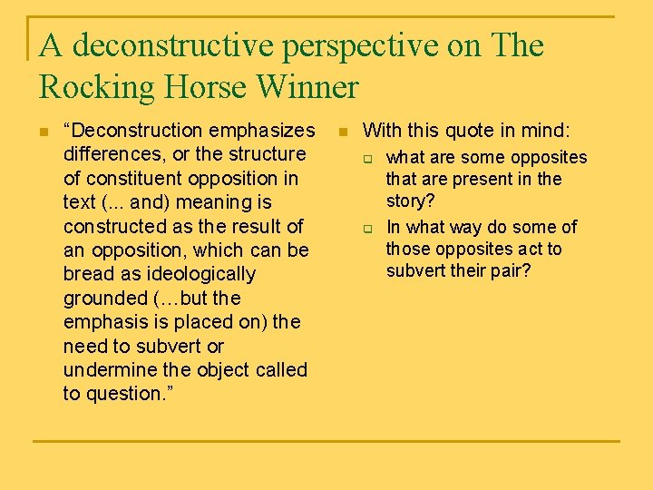 The Rocking Horse Winner By D H Lawrence