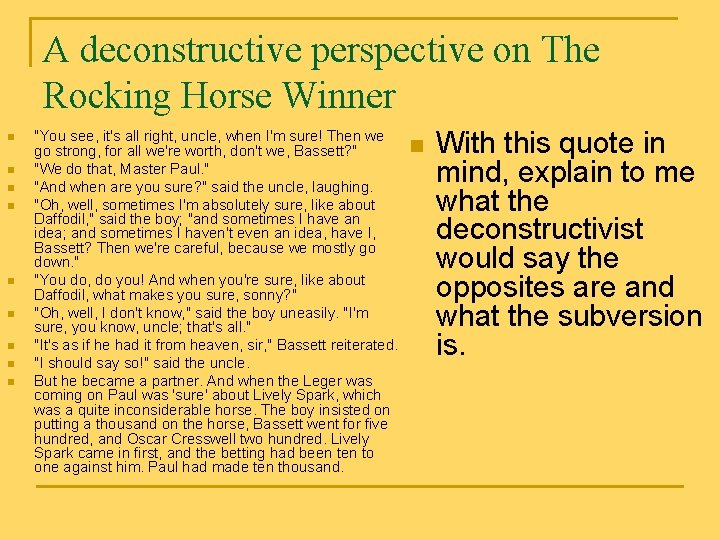 The Rocking Horse Winner By D H Lawrence