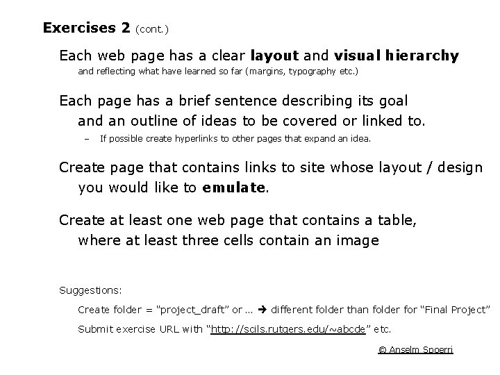 Lecture 4 Overview Exercise 2 Meaning Web Design