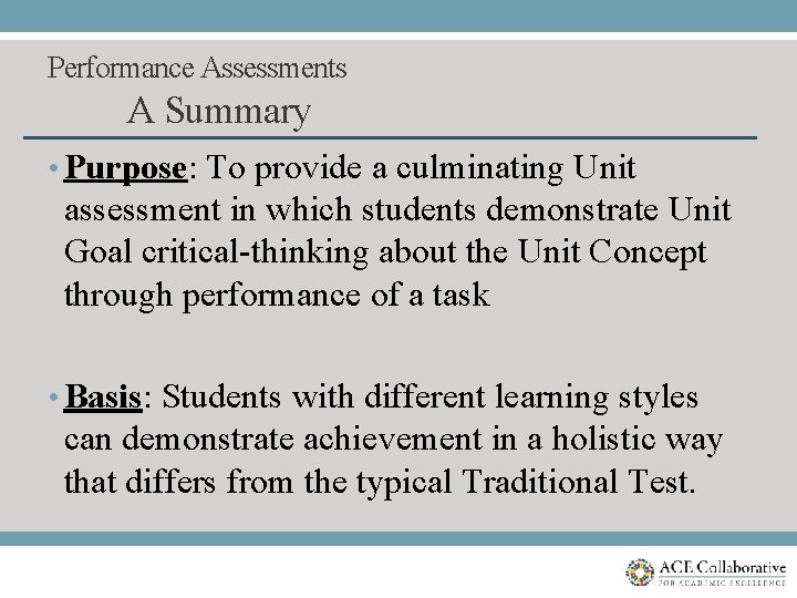 PERFORMANCE ASSESSMENTS Backward Design Book Chapter 1 Performance