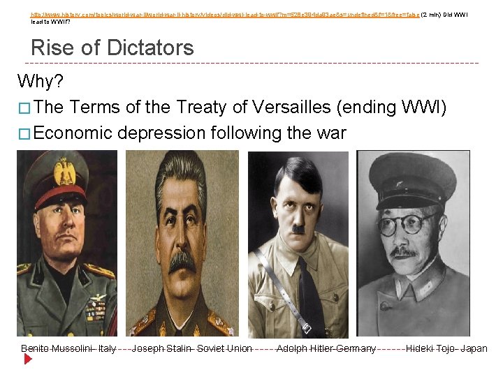Rise of Dictators Beginnings of World War II