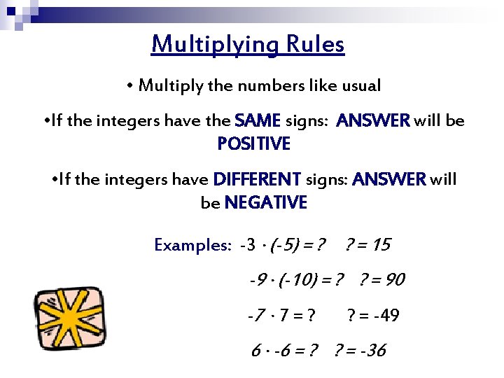 Operations with Integers Power Point Created By Miss