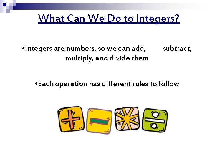 Operations with Integers Power Point Created By Miss