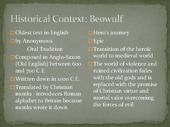 Introduction to Beowulf Transitioning from Old English to