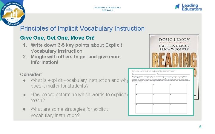 Explicit Vocabulary Instruction SESSION 4 ACADEMIC VOCABULARY 1