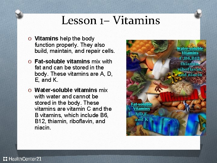 Nutrition TABLE OF CONTENTS Nutrition Lessons 1 Nutrients