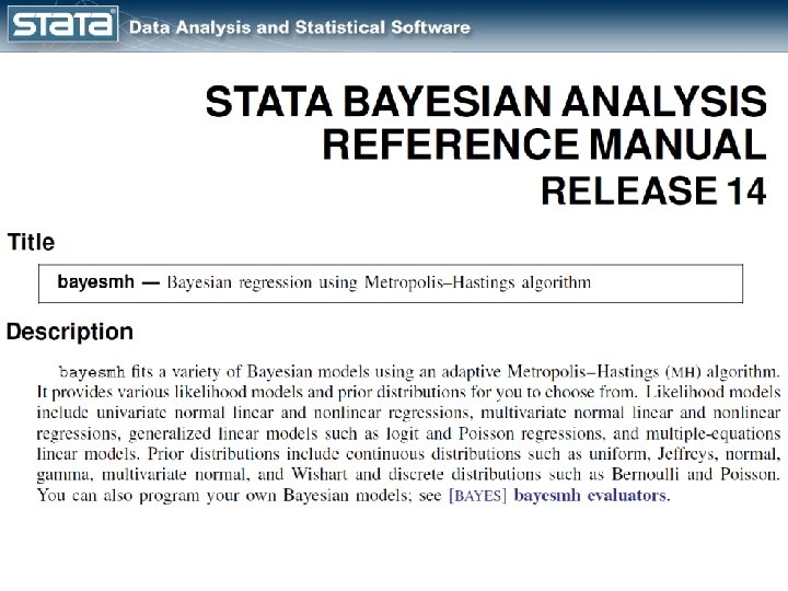 Introduction to Bayesian Analysis Using Stata Chuck Huber Introduction to Bayesian Analysis Using Stata Chuck Huber
