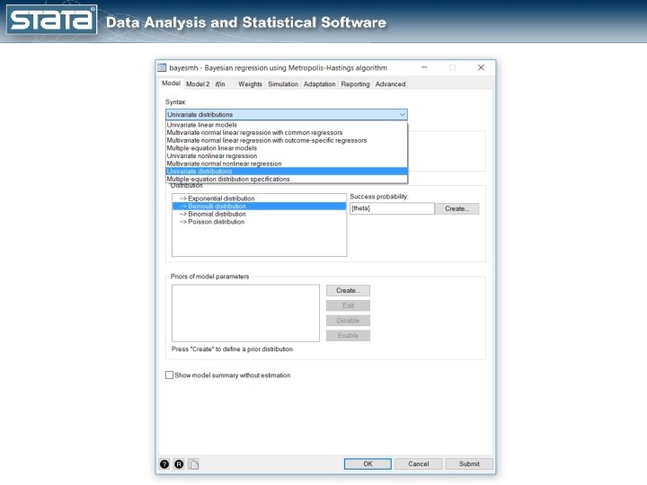 Introduction to Bayesian Analysis Using Stata Chuck Huber Introduction to Bayesian Analysis Using Stata Chuck Huber