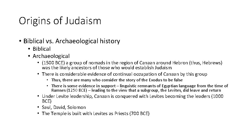 Origins of Judaism Biblical vs Archaeological history Biblical