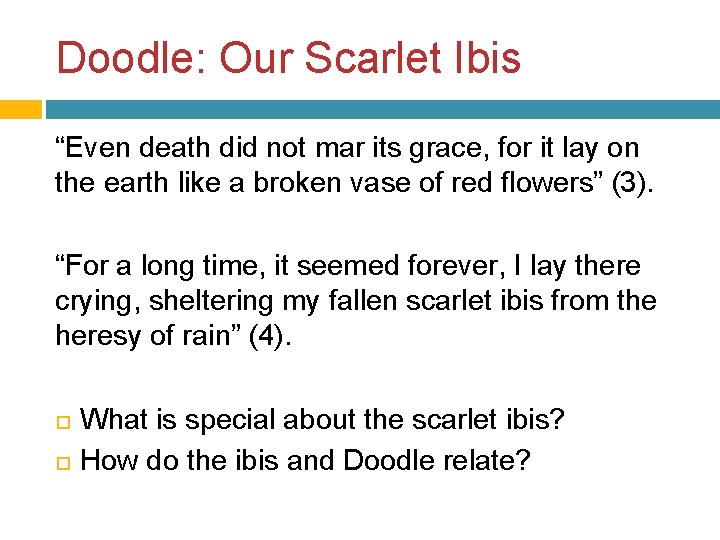 THE SCARLET IBIS Class Discussion Quickwrite Literary Devices