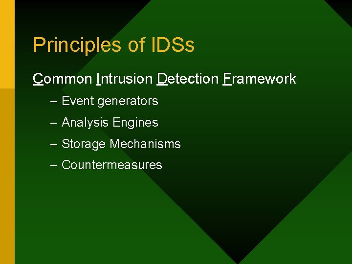Intrusion Detection Issues Presented by Deepa Srinivasan CSE