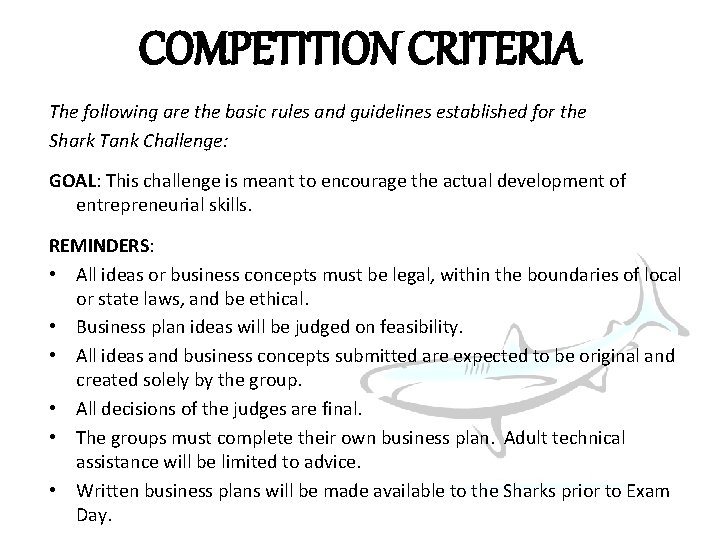 BUSINESS PLAN PRESENTATION SHARK TANK STYLE REQUIREMENTS SHARK