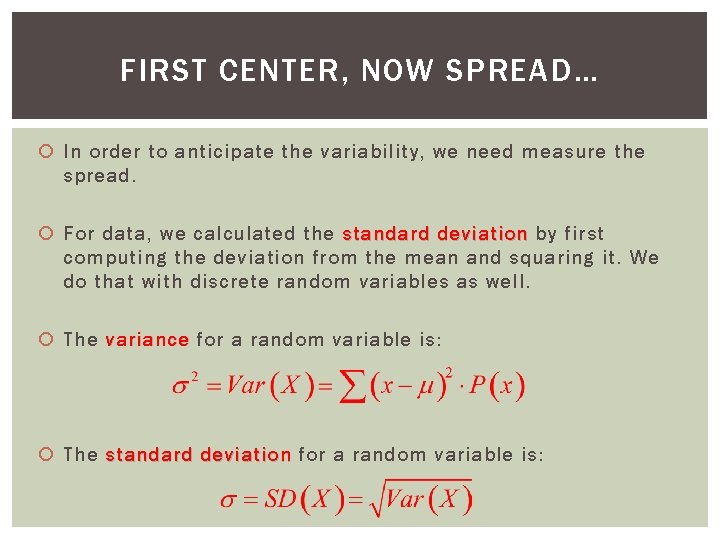 Unit 4 CHAPTER 16 RANDOM VARIABLES AP Statistics