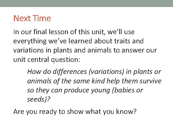 VARIATIONS IN PLANTS AND ANIMALS LESSON 5 B