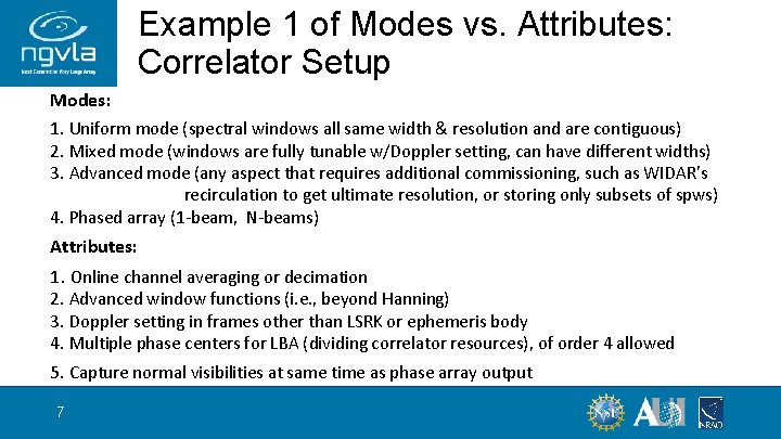 Observing Modes Framework Based on ng VLA document