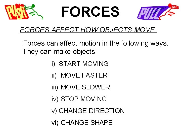 Understand how forces affect objects Define force State
