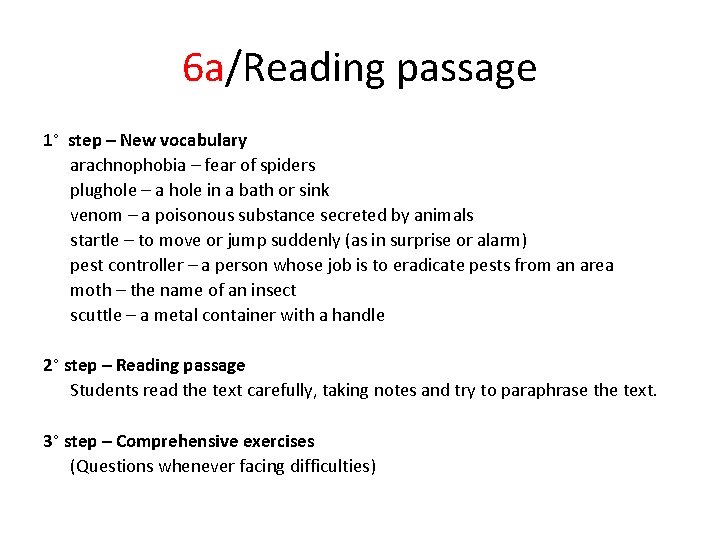 Module 6 Dont be afraid Reading Passage ARACHNOPHOBIA