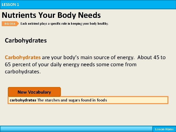 Nutrition Lesson 1 Nutrients Your Body Needs LESSON
