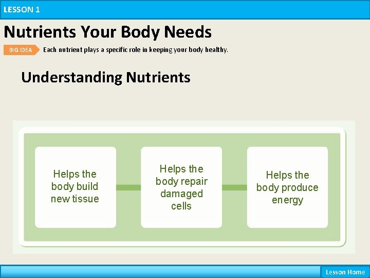 Nutrition Lesson 1 Nutrients Your Body Needs LESSON