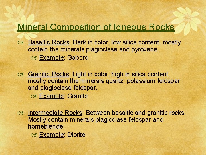 Table of Contents Title Classification of Igneous Rocks