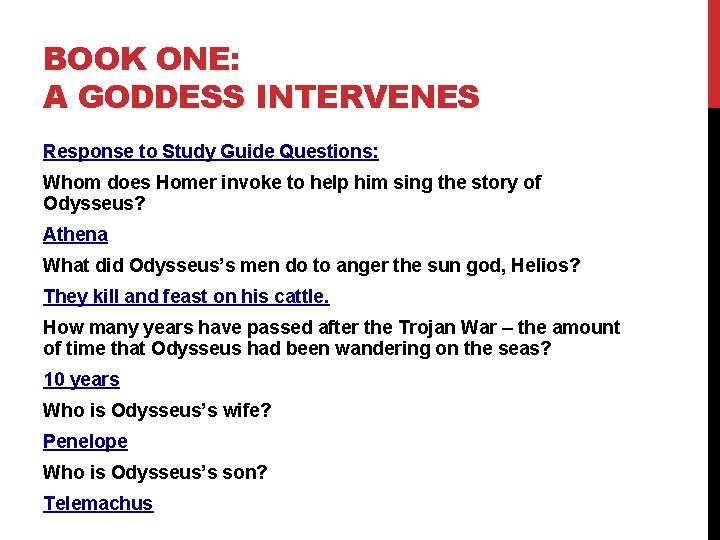THE ODYSSEY PRESENTATION BOOK ONE A GODDESS INTERVENES