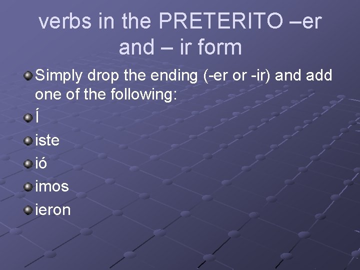Preterite vs Imperfect Objectives SWL to conjugate regular