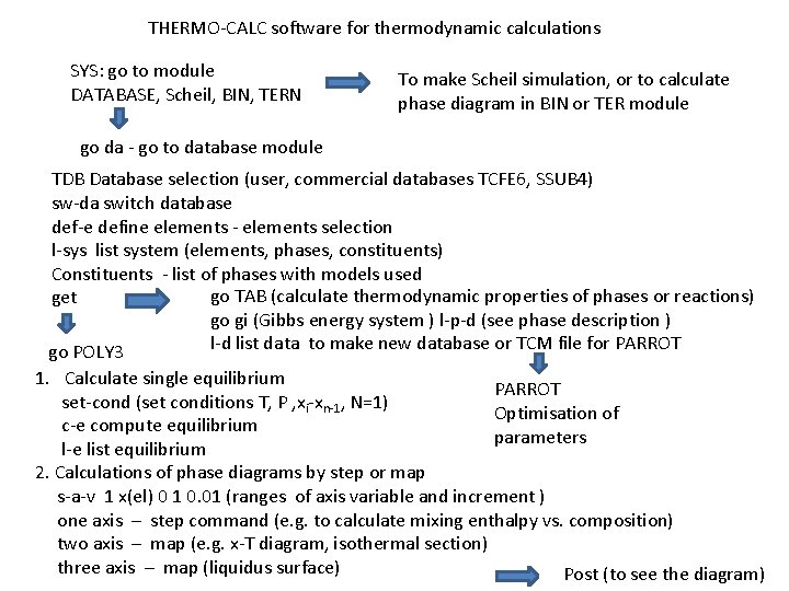 Phase diagrams by thermodynamic calculations Basics of thermodynamics