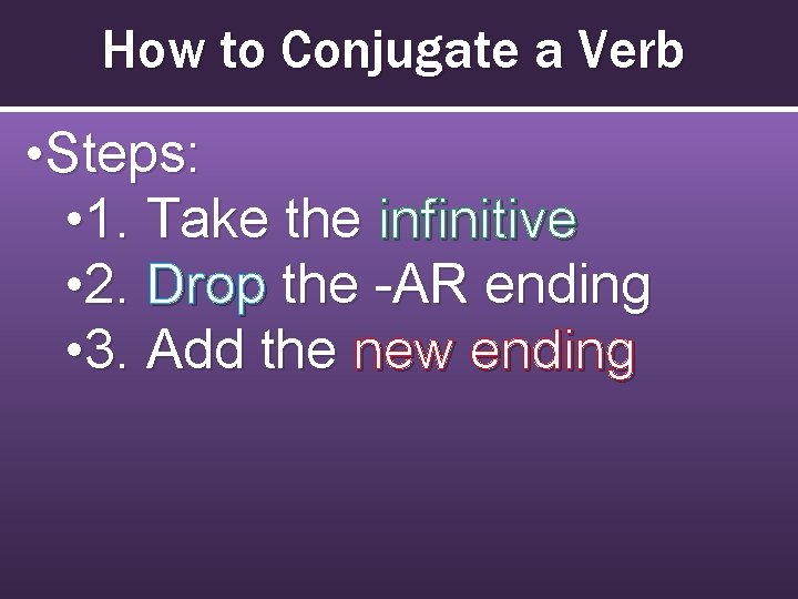Captulo 3 Gramtica Los verbos AR Infinitive of