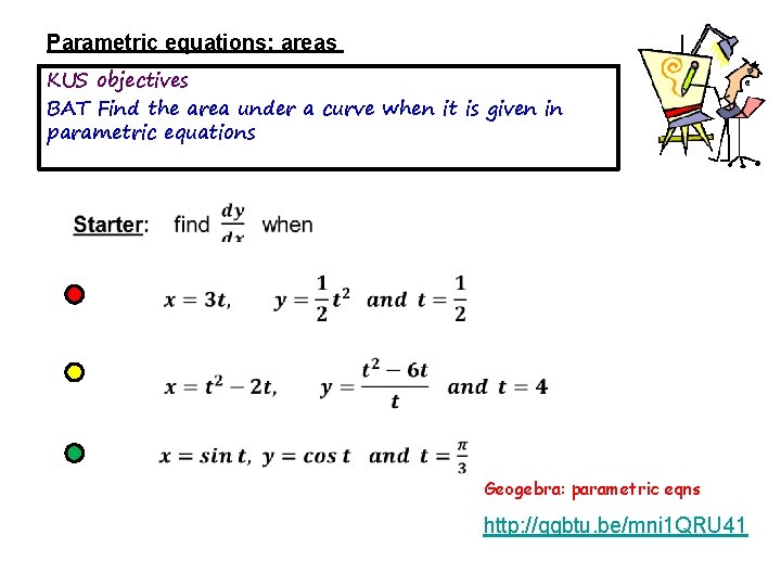 Parametric equations areas KUS objectives BAT Find the
