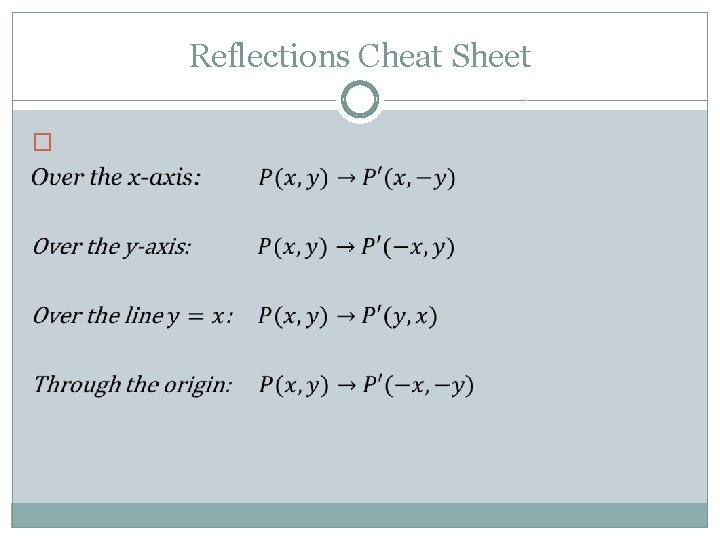 Transformations TRANSLATION REFLECTION Objective Recognize lines of ...