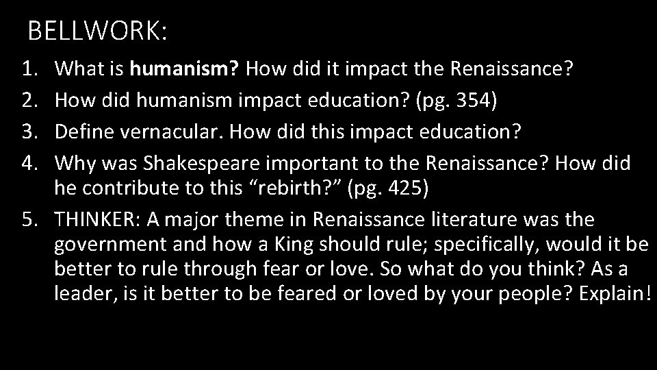 BELLWORK 1 2 3 4 5 6 Read