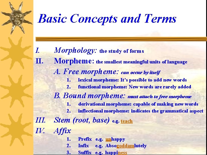 Morphology I III IV Basic concepts and terms
