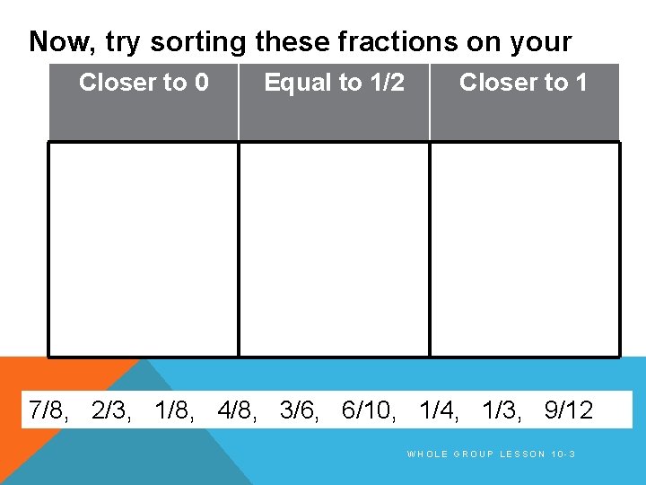10 3 Comparing Fractions Using Benchmarks Today we