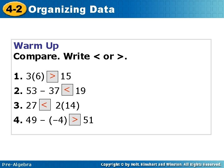 4 2 Organizing Data Warm Up Problem of