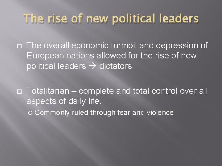 WORLD WAR II Problems after WWI Economic Issues