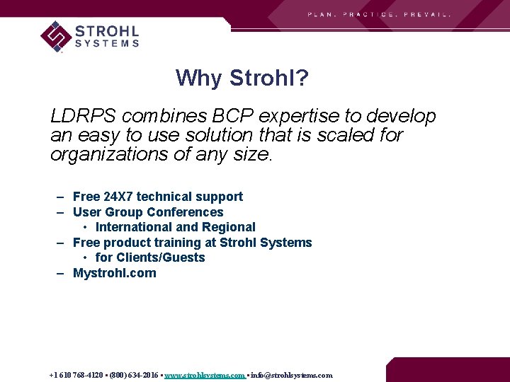 Business Continuity Planning with Strohl Systems Software 1