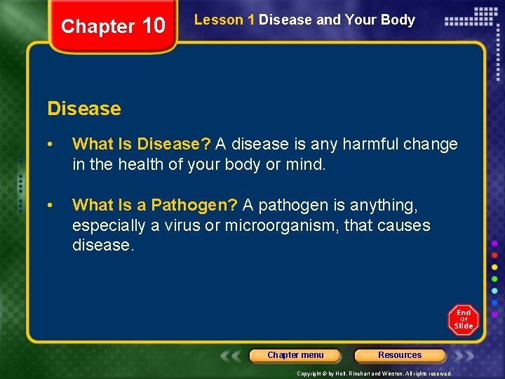 Chapter 10 Lesson 1 Disease and Your Body