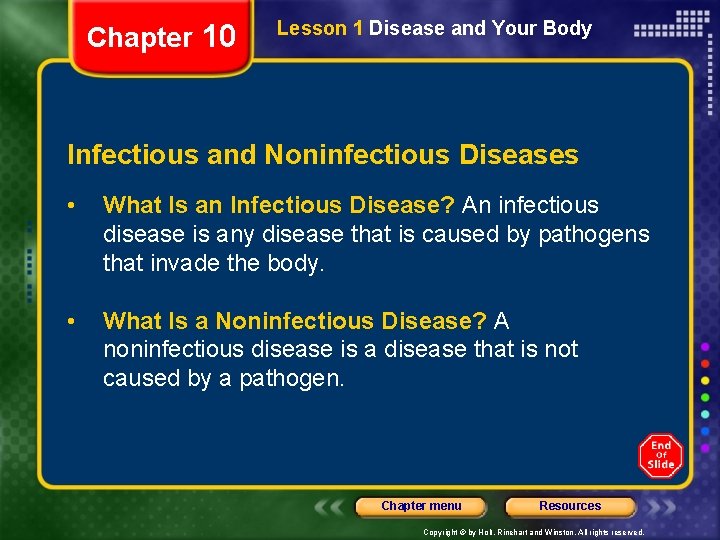 Chapter 10 Lesson 1 Disease and Your Body