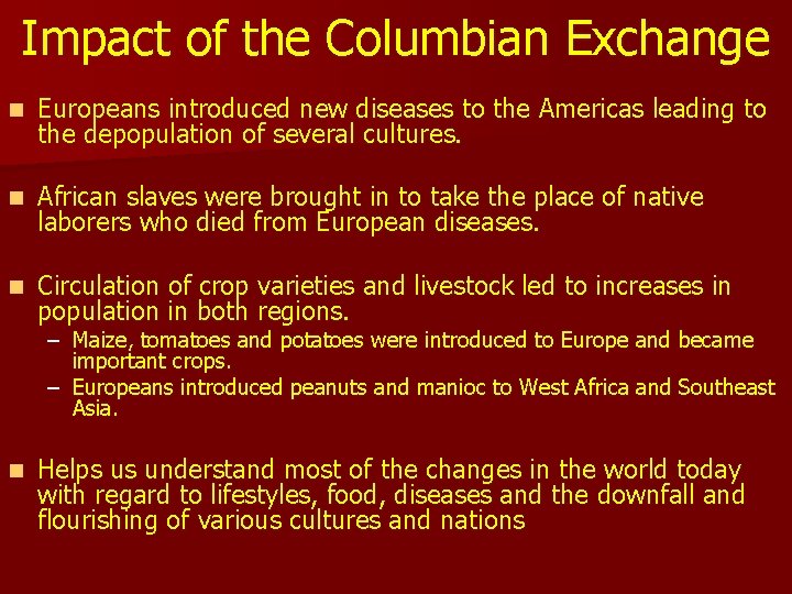 The Columbian Exchange and African Slavery In the