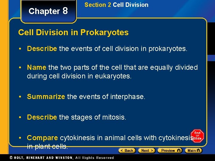 Chapter 8 Cell Reproduction Table of Contents Section