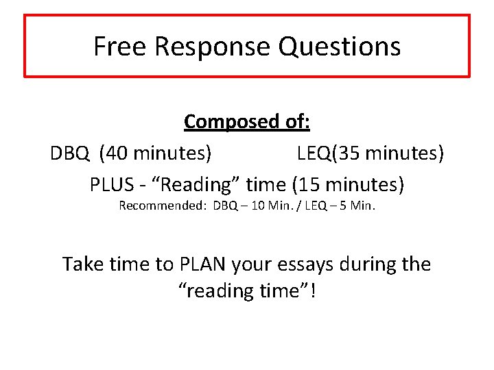 Writing the DBQ Free Response Questions Composed of