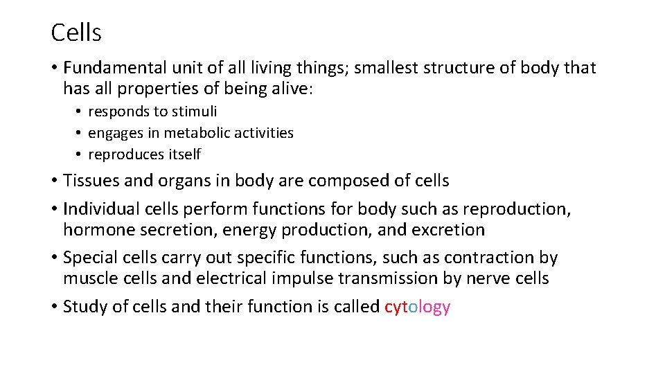 Body Organization Chapter Outline I Word Parts II