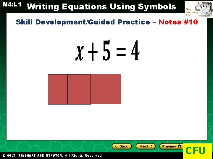 M 4 L 1 Writing Equations Using Symbols