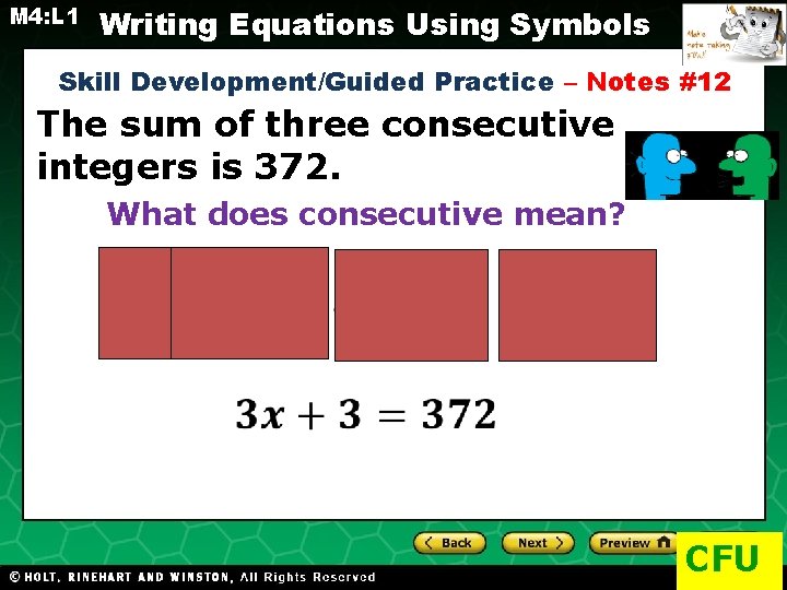M 4 L 1 Writing Equations Using Symbols